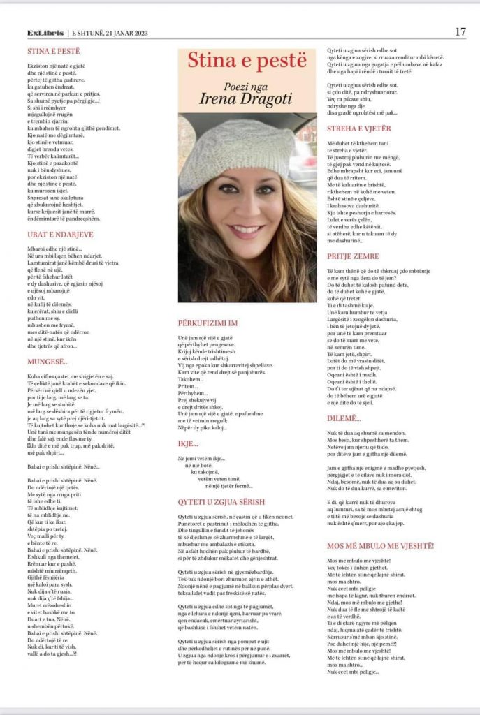 Irena Dragoti: Poezia ime është liria ime! – Tirana Diplomat